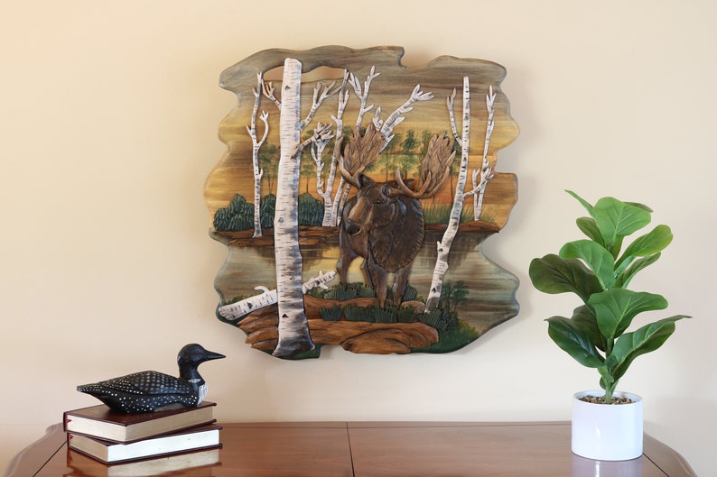 Moose Along the Lake Intarsia Wood Wall Art Moose Along the - Etsy