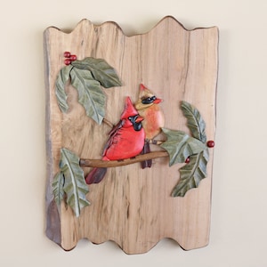Red Cardinals Intarsia Wall Art, Handcrafted Red Cardinals Wall Art ...
