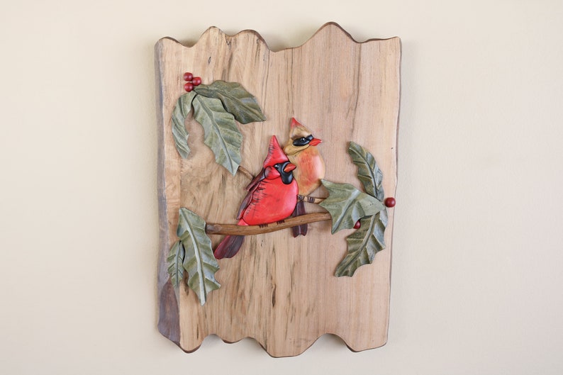 Red Cardinals Intarsia Wall Art Handcrafted Red Cardinals - Etsy