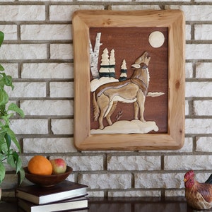 Wolf Howling Intarsia Wall Art, Wolf Howling Intarsia Wood Art, Howling ...