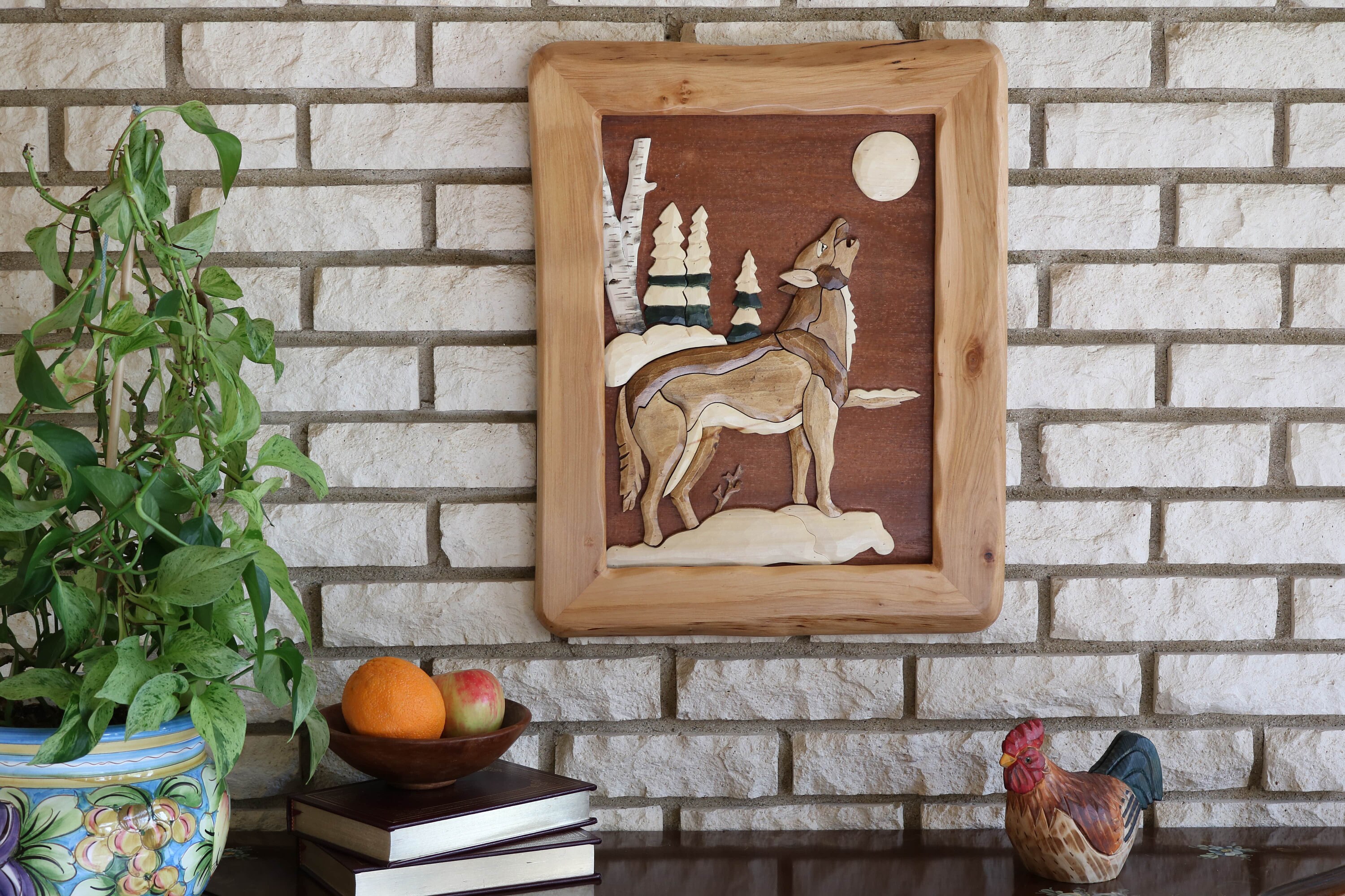 Wolf Howling Intarsia Wall Art Wolf Howling Intarsia Wood - Etsy