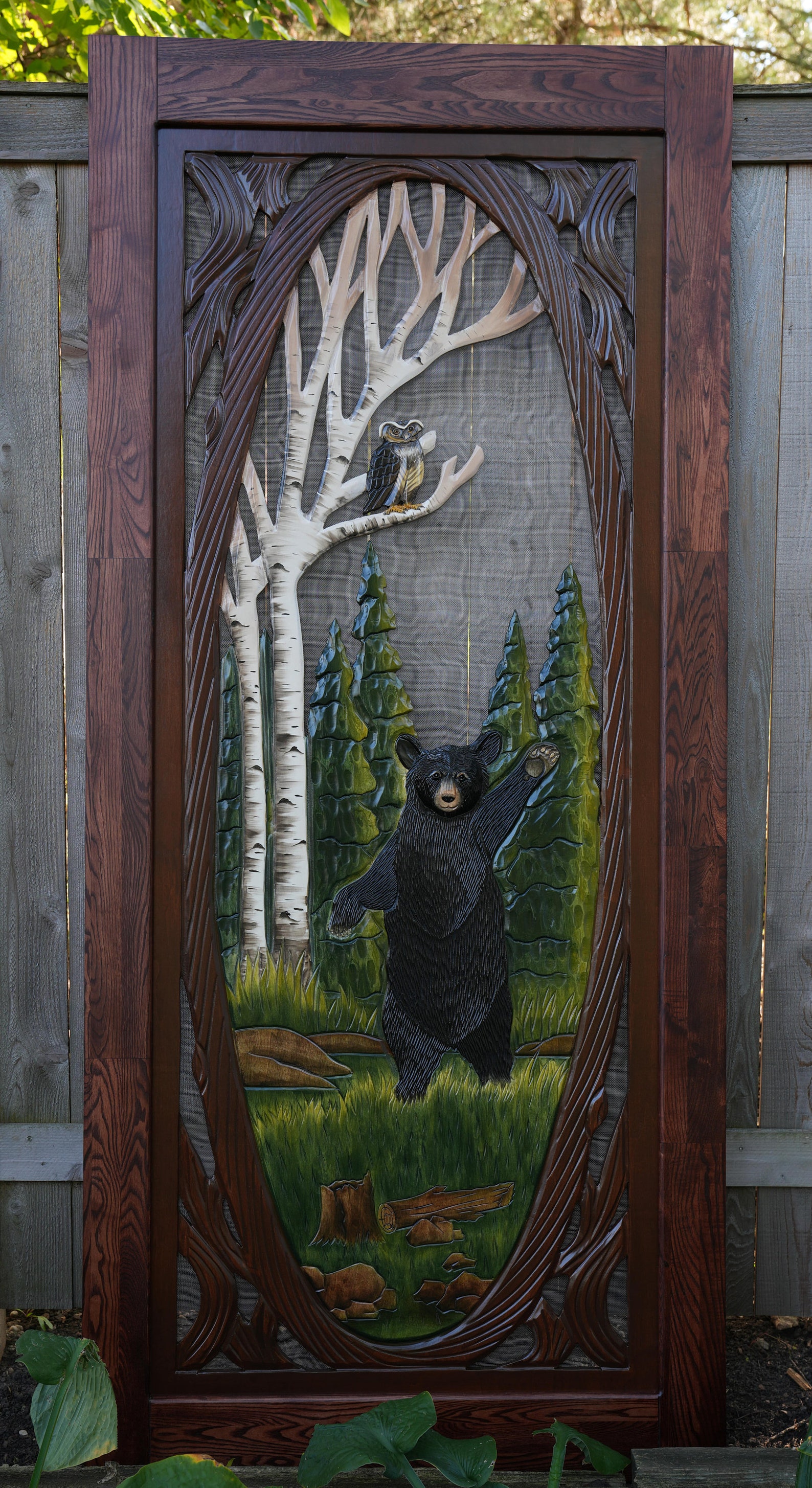 Bear Waving Screen Door, Bear Pine Screen Door, Handmade Bear Screen ...
