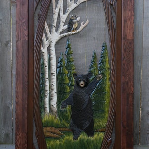 Bear Waving Screen Door, Bear Pine Screen Door, Handmade Bear Screen ...
