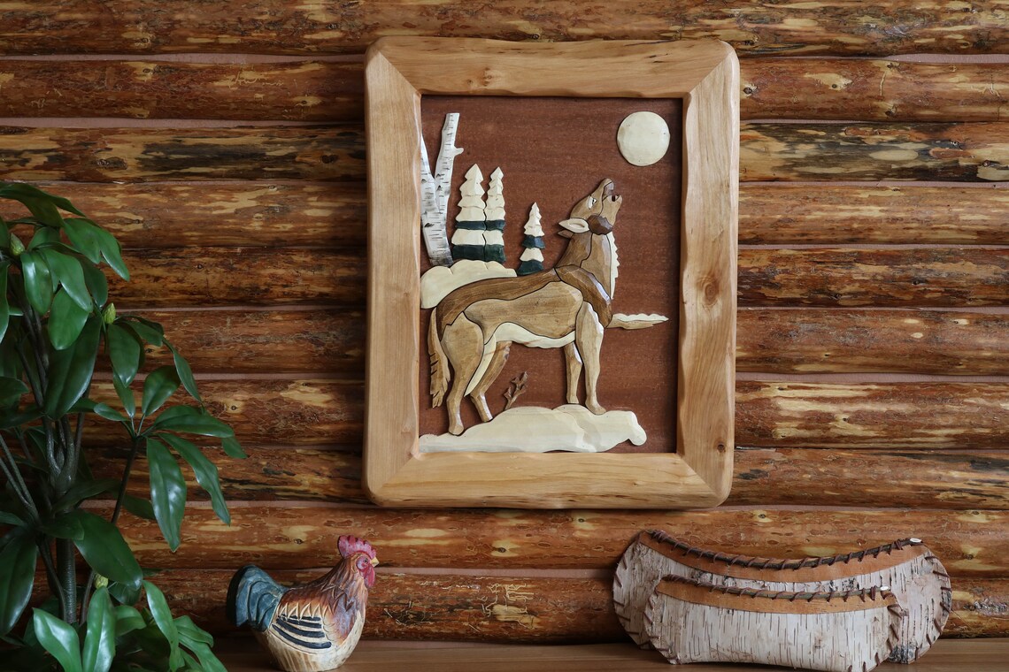 Wolf Howling Intarsia Wall Art, Wolf Howling Intarsia Wood Art, Howling ...