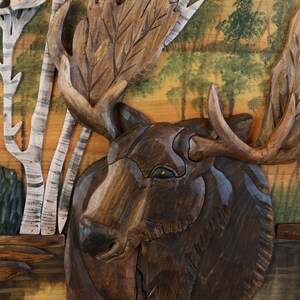 Moose Along the Lake Intarsia Wood Wall Art, Moose Along the Lake ...