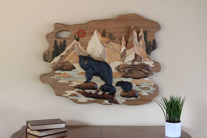 Bear Family in the River Intarsia Wood Wall Art Bear Family - Etsy
