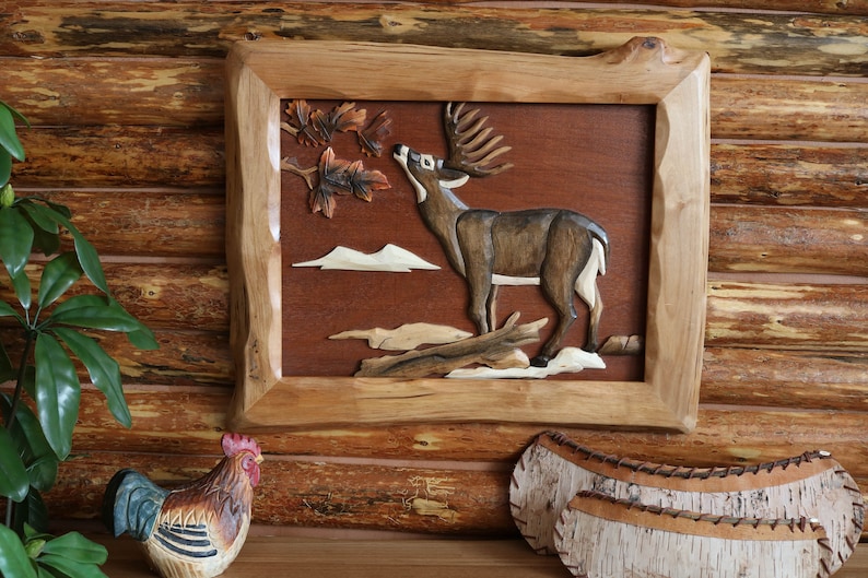 Deer Eating Leaves Intarsia Wood Wall Art Deer Eating Leaves | Etsy