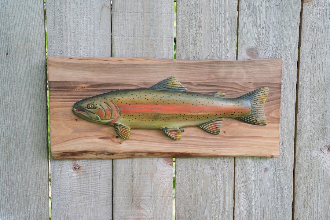 Rainbow Trout Intarsia Wall Art, Rainbow Trout Wood Art, Handcrafted Trout, Trout Cabin Decor ...
