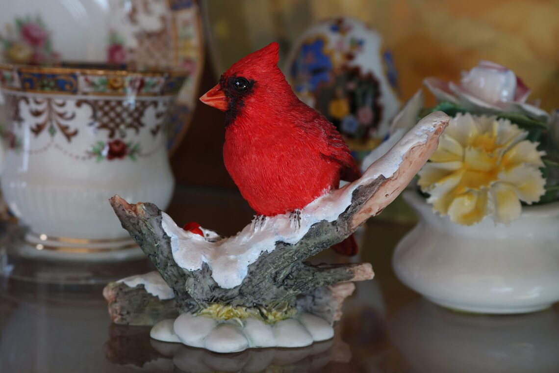 Handmade Red Cardinal, Red Cardinal on Snowy Tree Branch, Red Cardinal ...
