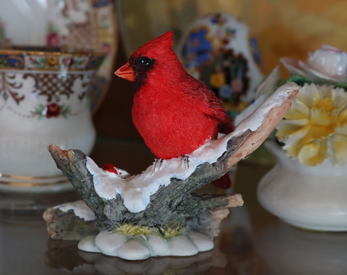 Handmade Red Cardinal, Red Cardinal on Snowy Tree Branch, Red Cardinal ...