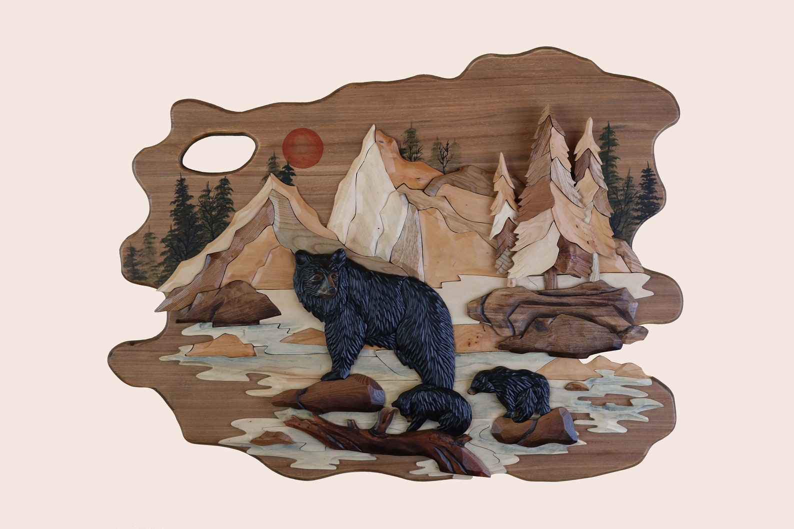 Bear Family in the River Intarsia Wood Wall Art Bear Family - Etsy