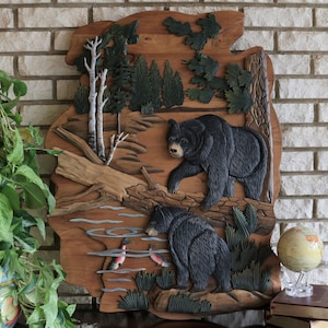 Bear Family Fishing Intarsia Wood Wall Art, Bear Family Fishing ...