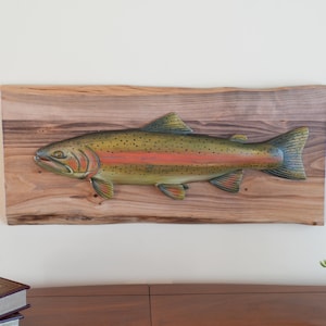 Rainbow Trout Intarsia Wall Art, Rainbow Trout Wood Art, Handcrafted ...