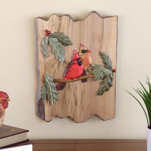 Red Cardinals Intarsia Wall Art, Handcrafted Red Cardinals Wall Art ...