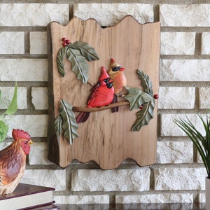 Red Cardinals Intarsia Wall Art, Handcrafted Red Cardinals Wall Art ...