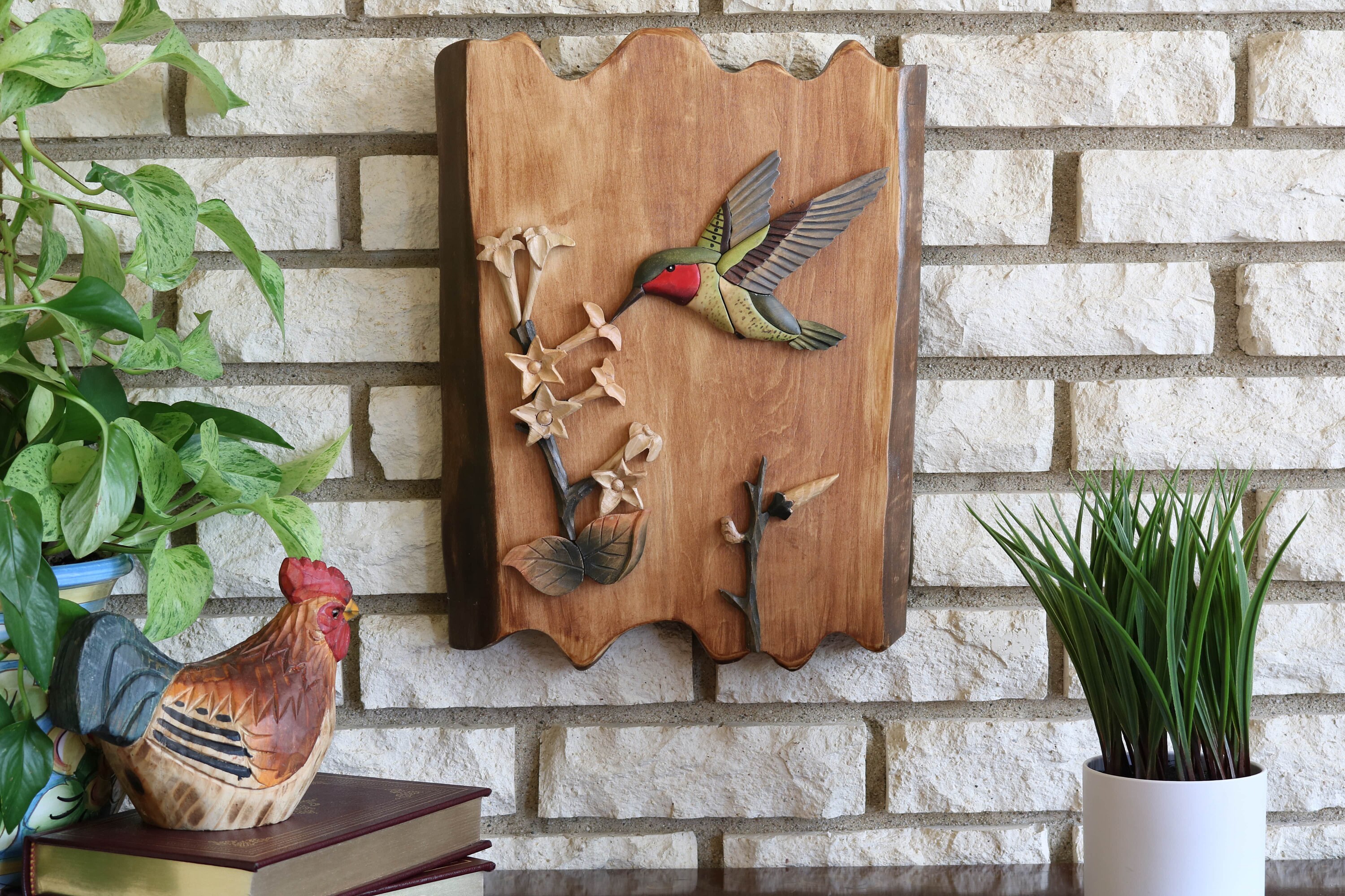 Hummingbird Drinking Nectar Intarsia Wallart Handmade - Etsy