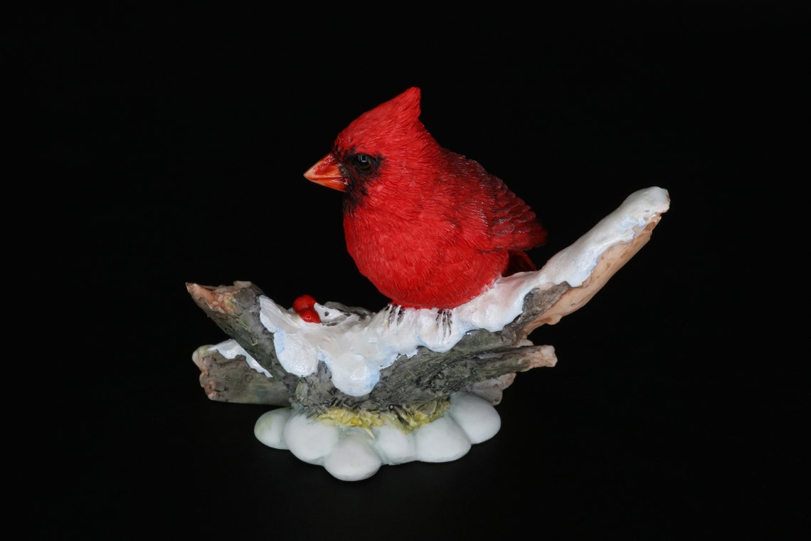 Handmade Red Cardinal, Red Cardinal on Snowy Tree Branch, Red Cardinal ...