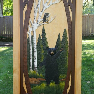 Bear Waving Pine Door, Handmade Bear Pine Door, Handcrafted Pine Door ...