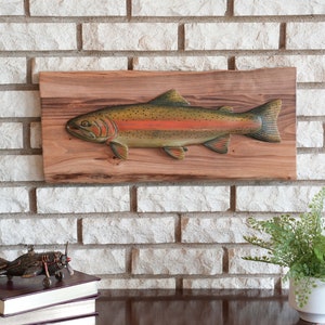 Rainbow Trout Intarsia Wall Art, Rainbow Trout Wood Art, Handcrafted ...