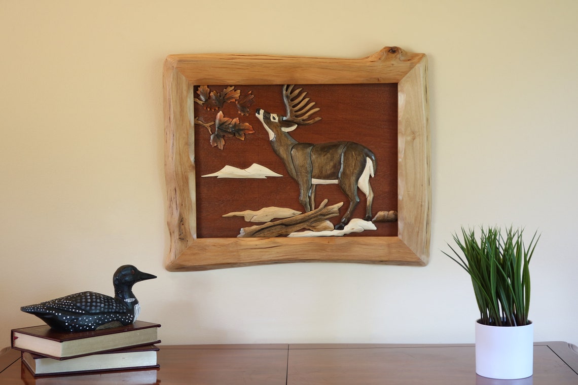 Deer Eating Leaves Intarsia Wood Wall Art Deer Eating Leaves - Etsy