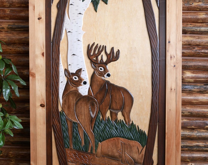 Deer Pine Door, Handmade Deer Pine Door, Handcrafted Pine Door, Wolf ...