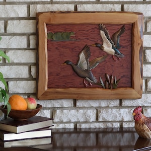 Two Ducks Intarsia Wood Wall Art, Two Ducks Intarsia Wood Art, Two ...
