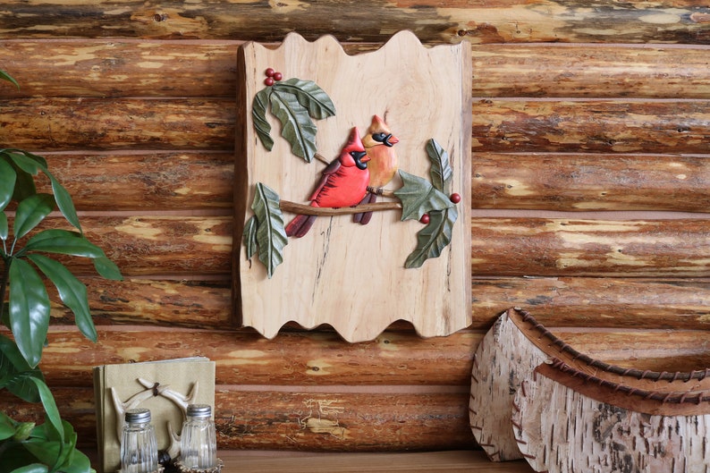 Red Cardinals Intarsia Wall Art Handcrafted Red Cardinals - Etsy