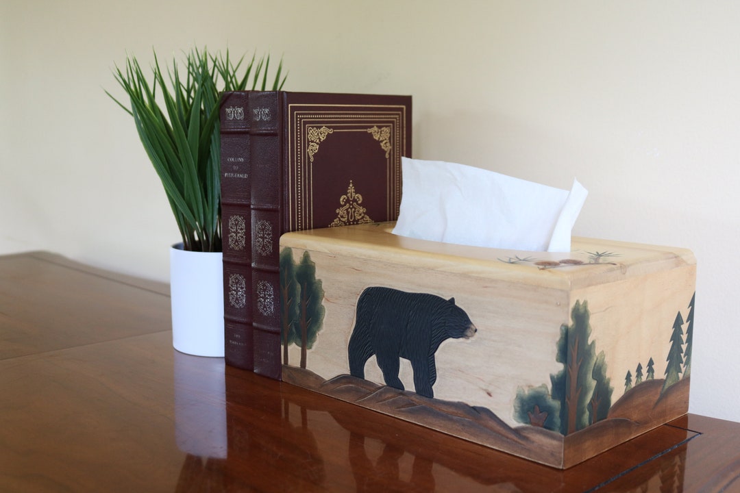 Handcarved Bear Wooden Tissue Box, Handcrafted Wooden Bear Tissue Box ...
