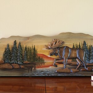 Moose Walking in the River Intarsia Wood Wall Art, Moose Walking in the ...