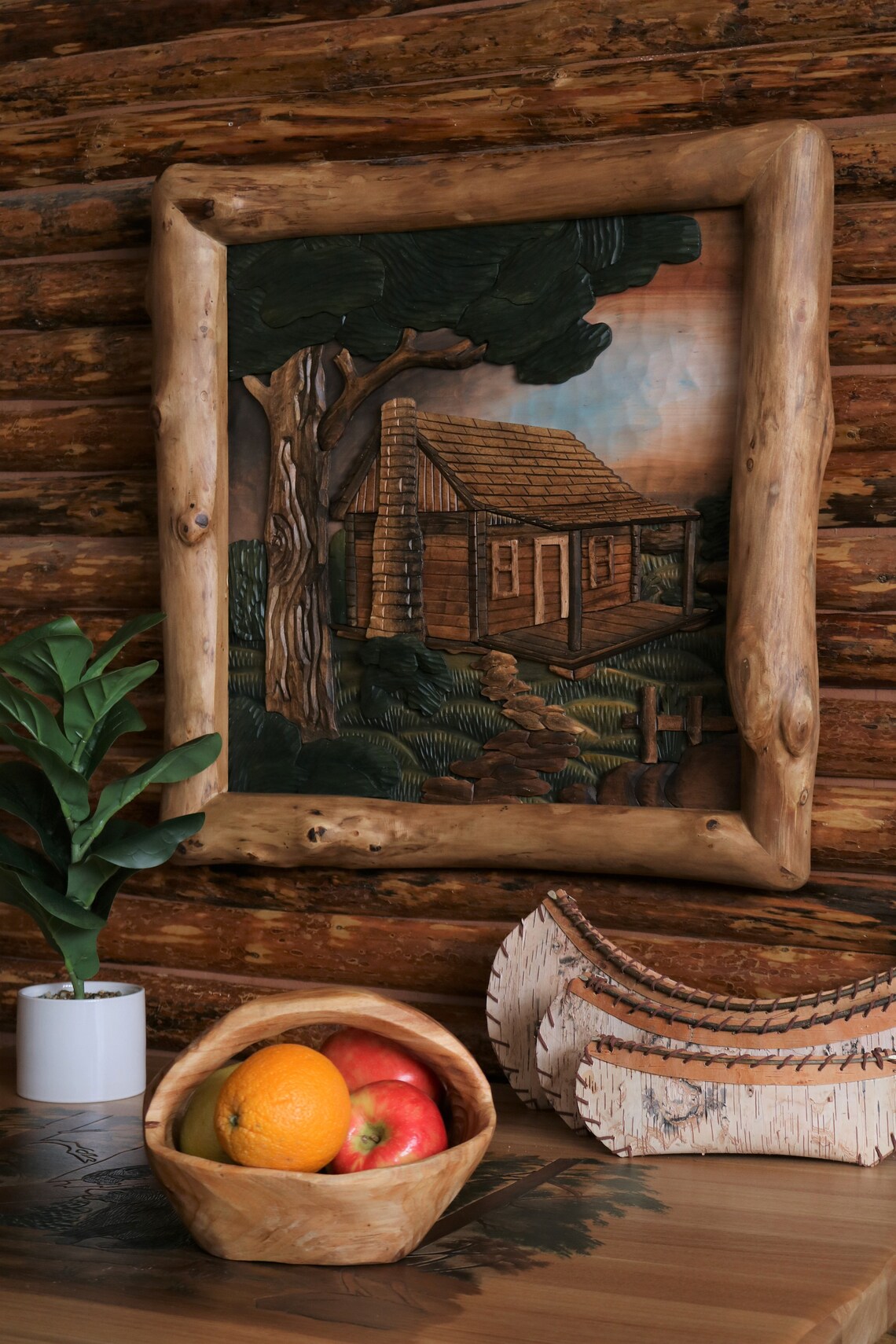 Cabin Under Tree Intarsia Wall Art Cabin Under Tree Intarsia - Etsy