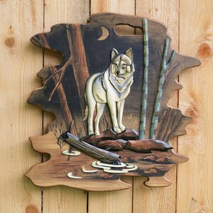 Handcrafted White Wolf Intarsia Wood Wall Hanging - Etsy