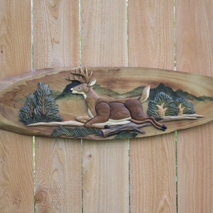 Deer Running Intarsia Wood Wall Art, Deer Running Intarsia Wood Art ...