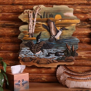 Swimming Loons Wood Wall Art, Swimming Loons Wood Art, Swimming Loons ...