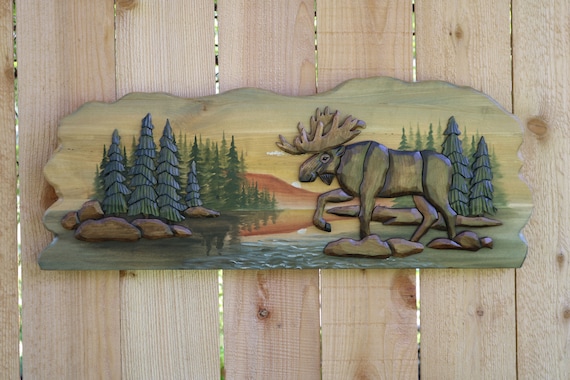 Moose Walking in the River Intarsia Wood Wall Art Moose - Etsy