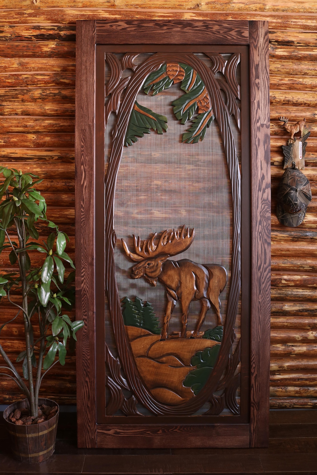 Moose Screen Door, Moose Pine Screen Door, Moose Frolicking Screen Door ...