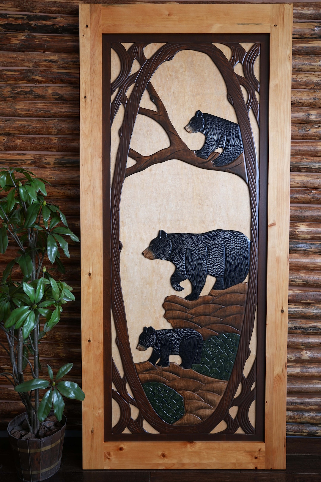 Bear Family Pine Door, Handmade Pine Door, Handcrafted Pine Door, Bear ...