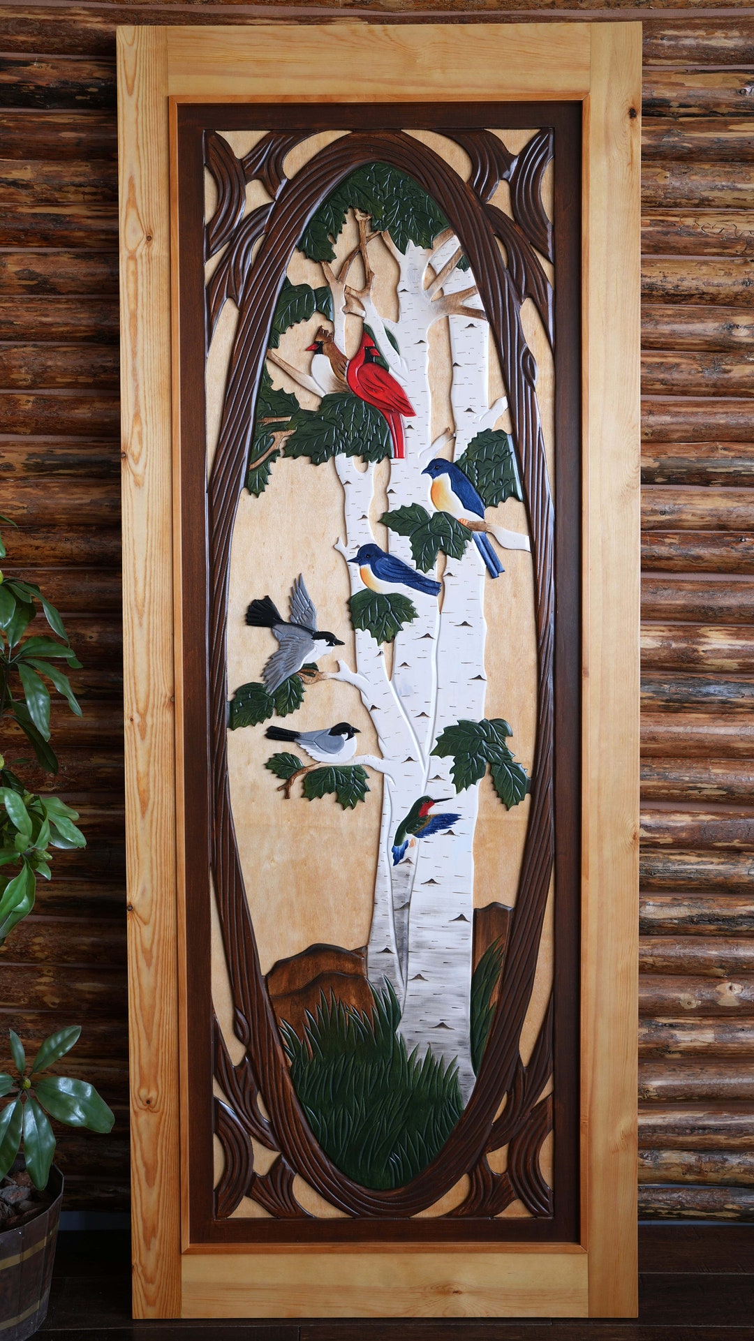 Bird Pine Door, Handmade Bird Pine Door, Handcrafted Pine Door, Bird ...