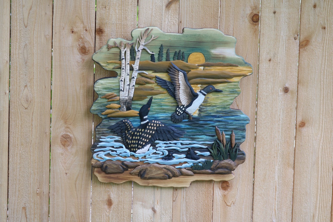 Swimming Loons Wood Wall Art, Swimming Loons Wood Art, Swimming Loons ...