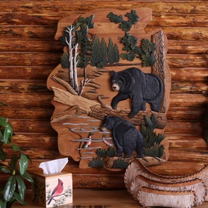 Bear Family Fishing Intarsia Wood Wall Art, Bear Family Fishing ...
