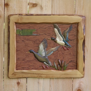 Two Ducks Intarsia Wood Wall Art, Two Ducks Intarsia Wood Art, Two ...