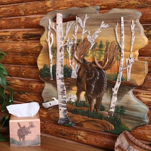 Moose Along the Lake Intarsia Wood Wall Art, Moose Along the Lake ...