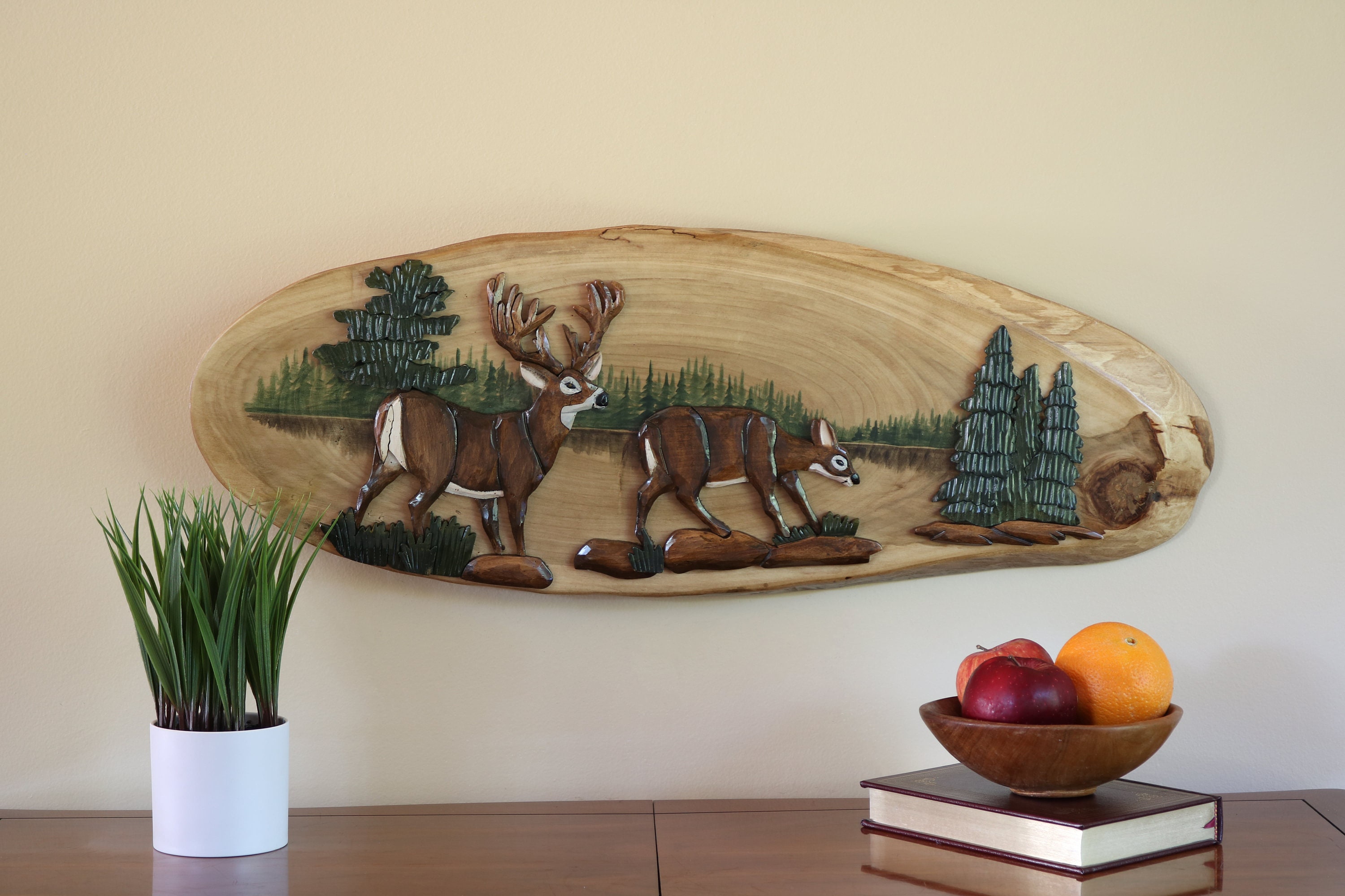 Deer Family Intarsia Wood Wall Art Deer Family Intarsia Wood - Etsy