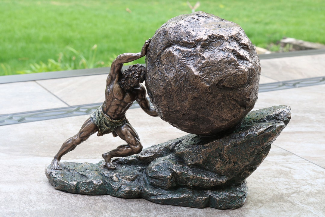 Sisyphus and the Eternal Boulder, Bronze Sisyphus Statue, Greek ...