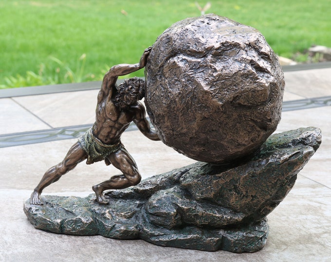 Sisyphus and the Eternal Boulder, Bronze Sisyphus Statue, Greek ...