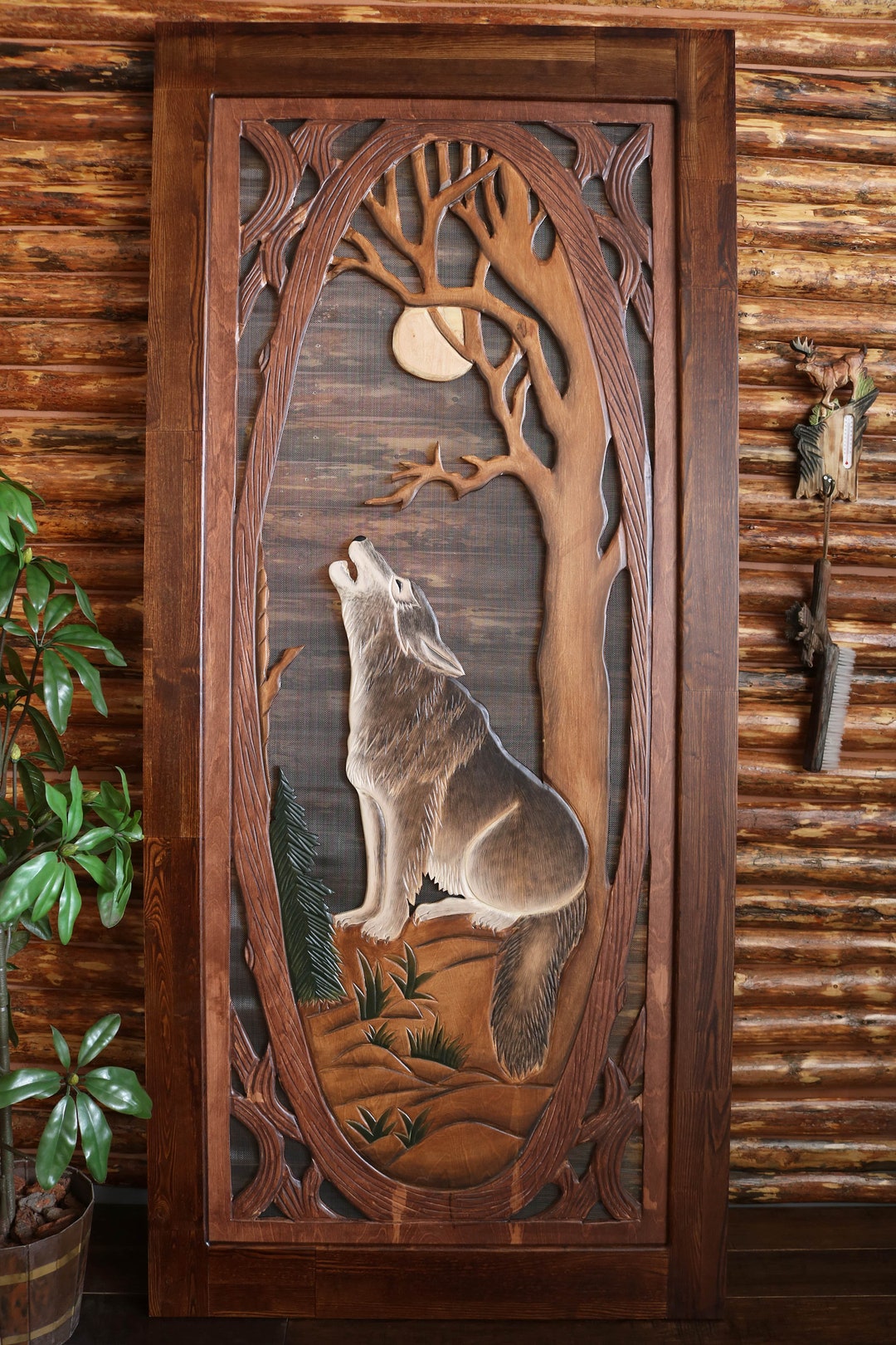 Wolf Screen Door, Wolf Pine Screen Door, Handmade Wolf Screen Door ...