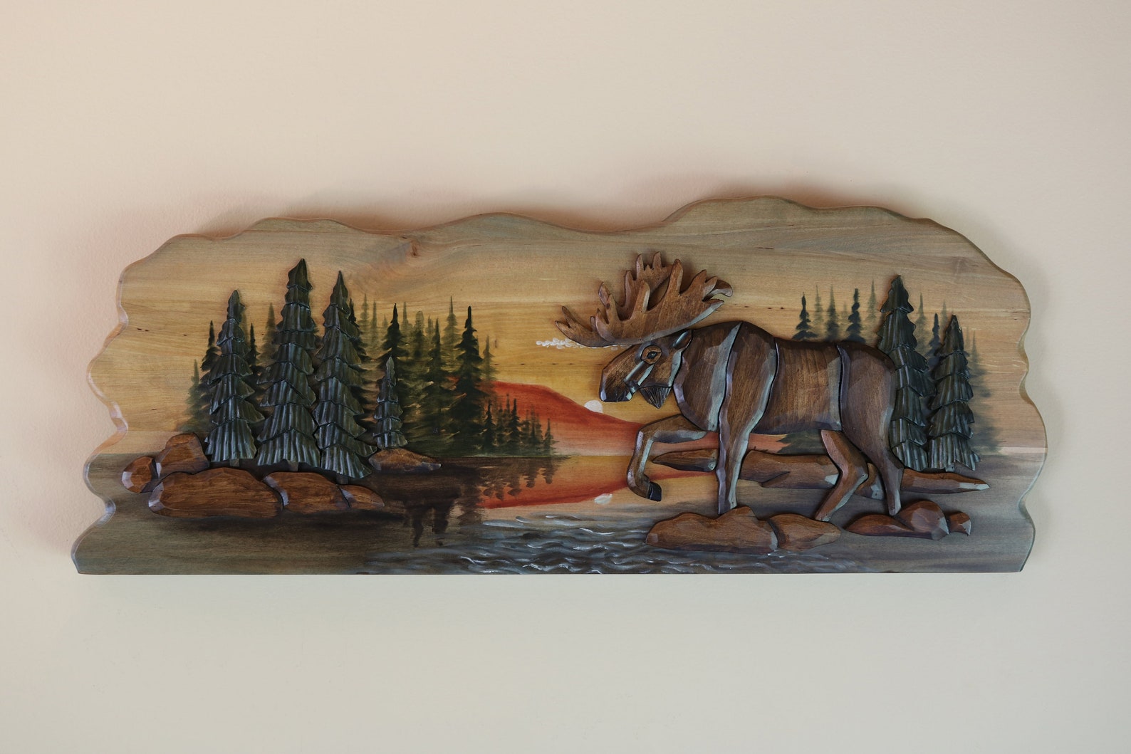 Moose Walking in the River Intarsia Wood Wall Art Moose - Etsy