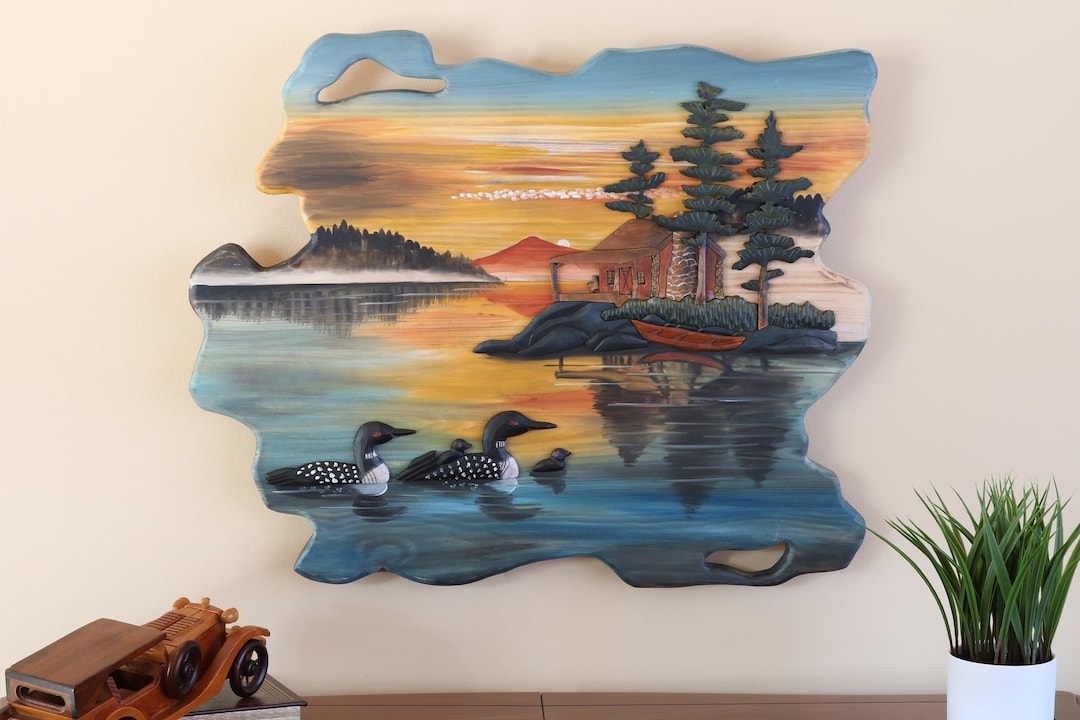 Loon Family Wood Wall Art, Loon Family Wood Art, Loon Family Intarsia ...