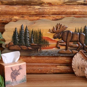Moose Walking in the River Intarsia Wood Wall Art, Moose Walking in the ...