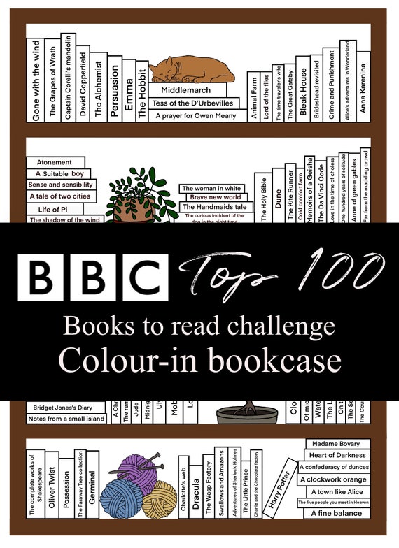 BBC Top 100 Books Colour in Bookcase A3 DIGITAL DOWNLOAD - Etsy