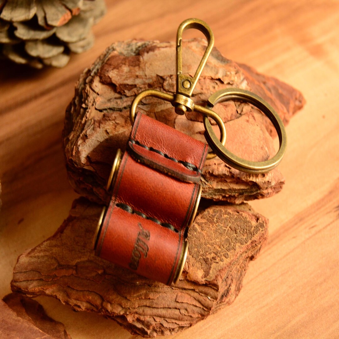 Full Grain Leather Cartridge Personalized Keychain 36 Caliber, Outdoor ...